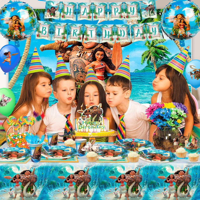 Bay Isle Home™ Moana Birthday Party Supplies, 115 pcs Moana Party Decorations and Tableware Set ...